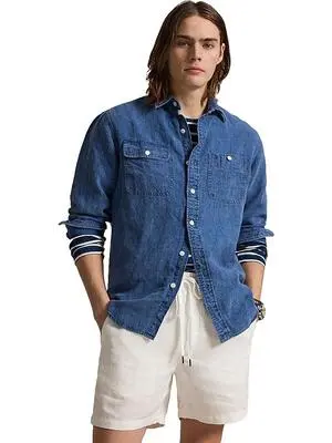 Polo Ralph Lauren Classic Fit Indigo Linen Workshirt - Blue