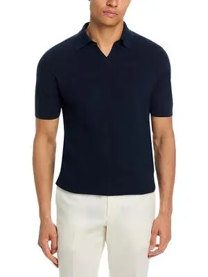 Boglioli Garment Dye Pique Knit Johnny Collar Polo - Navy