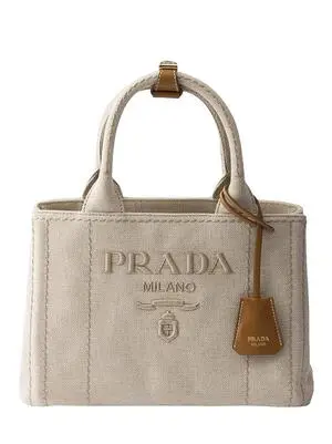 Prada Jardiniere Small Cotton Canvas Tote Neutral