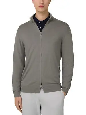 Boggi Milano Superfine Full Zip Merino Wool Jumper - Mud