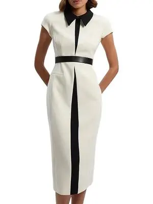Karen Millen Contrast Collar Tailored Midi Dress - Ivory