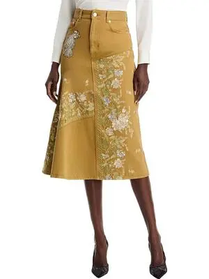 Erdem Embroidered Asymmetrical Denim Skirt - Cumin