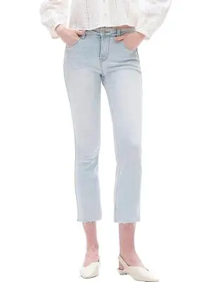 BAYEAS High Rise Straight Leg Raw Edge Denim Jeans - Wathet