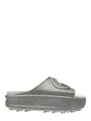 Gucci Gg Logo Glittered Slides - Silver
