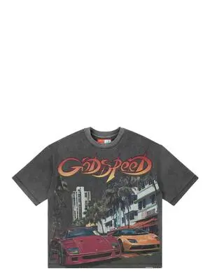 GODSPEED South Beach Drive Miami Superrun Graphic-print Acid-wash T-shirt - Grey