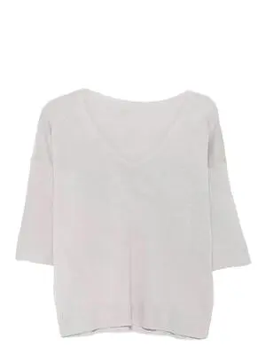 LE TRICOT PERUGIA V-neck Short-sleeve Sweater - Grey