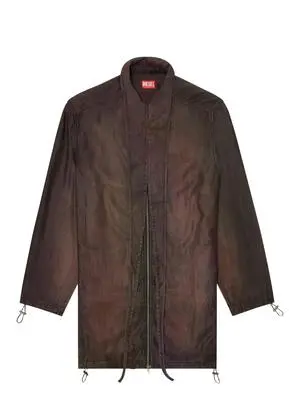 DIESEL® Extra-long Collar Zip-up Denim Jacket - Brown