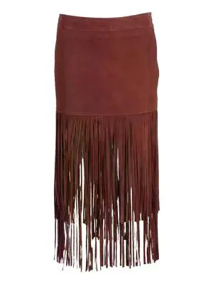 Ermanno Scervino Fringe-trim Suede Skirt - Brown