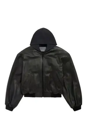 Balenciaga Salon De Couture Leather Bomber Jacket - Black