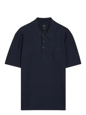 A.p.c. Cotton And Cashmere-blend Polo Shirt - Navy