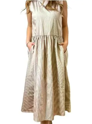 Marella Striped Sleeveless Midi Dress - Neutrals