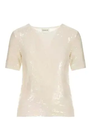 P.a.r.o.s.h Sequin-embellished Short-sleeve T-shirt - Neutrals