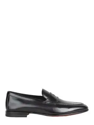 Santoni Leather Penny Loafers Black