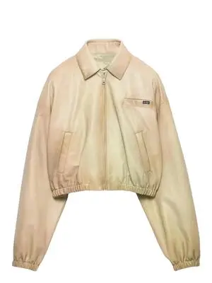 Prada Cropped Nappa Leather Jacket - Neutrals