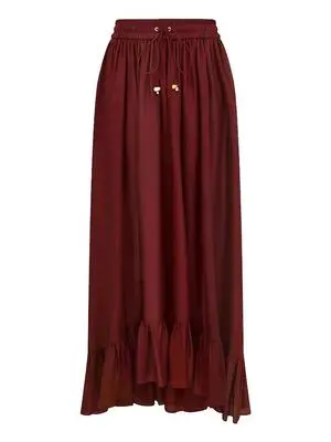 Zimmermann Aster Ruffled Maxi Skirt - Red