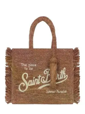 MC2 SAINT BARTH Colette Fringed Raffia Tote Bag - Brown