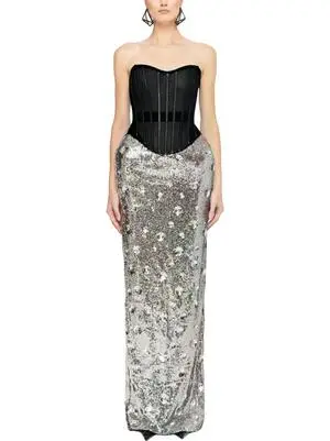 NISSA Sequin-embellished Corset Gown - Silver