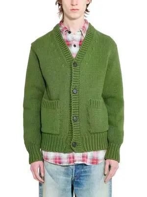 Auralee Knitted Cardigan With Front Pockets - Green