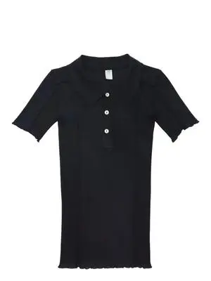 BASERANGE Omato Ribbed-knit Polo T-shirt - Black