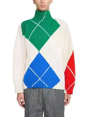 JW Anderson Argyle Knit Turtleneck Sweater - Neutrals