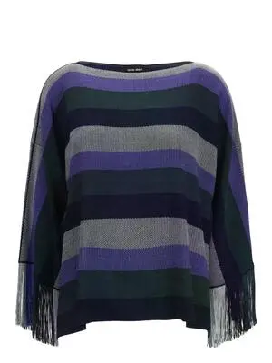 Giorgio Armani Striped Fringe-trimmed Sweater - Blue