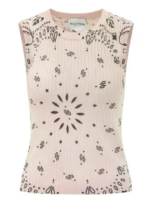 KUJTEN Paisley-print Ribbed Knit Tank Top - Pink