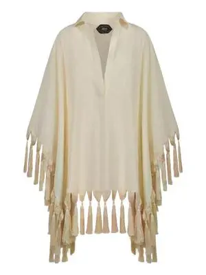 TALLER MARMO Aguas Blancas Tassel-trimmed Kaftan - Neutrals