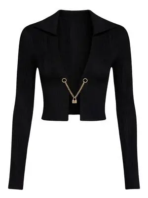 John Richmond Ribbed-knit Chain-link Cardigan - Black
