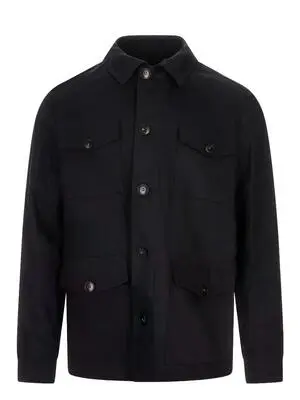 Canali Multi-pocket Shirt Jacket - Blue