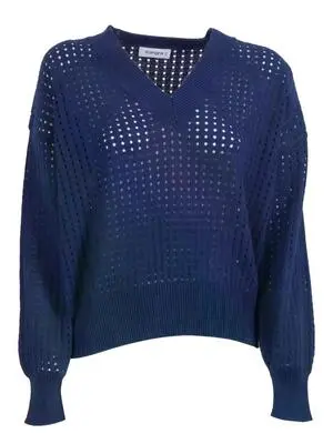 KANGRA Open-knit V-neck Jumper - Blue