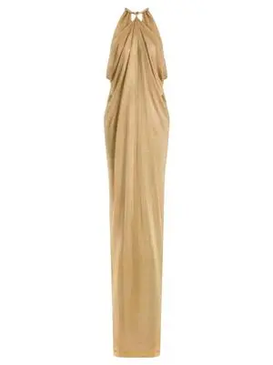 Alberta Ferretti Metallic-effect Halterneck Maxi Dress - Gold