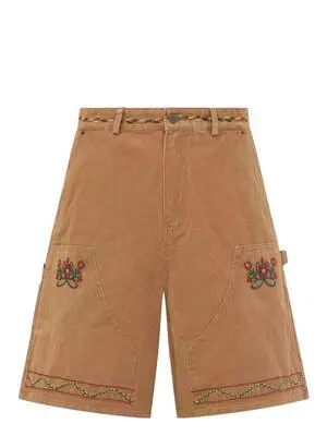 FOUND Floral Embroidered Shorts - Brown