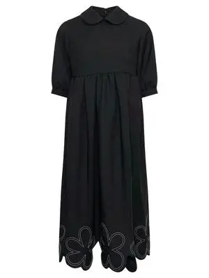 Comme Des Garçons Flower-embroidered Scalloped Dress - Black