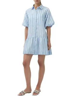 Simkhai Crissy Satin Stripe Drop-waist Shirt Dress - Blue