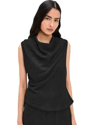 Vince Shadow Grid Cowl Neck Top - Black