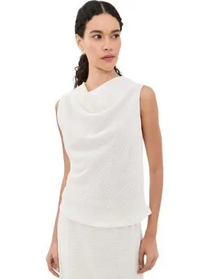 Vince Shadow Grid Cowl Neck Top - Chalk