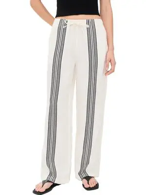 Madewell Pull-on Linen Pants - Bold Placement Stripe Black