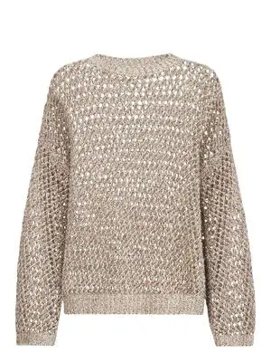 Brunello Cucinelli Silk-linen-blend Net Sweater - Grey