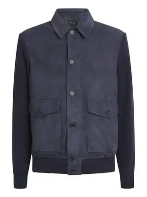 FIORONI CASHMERE Suede Bomber Jacket - Navy