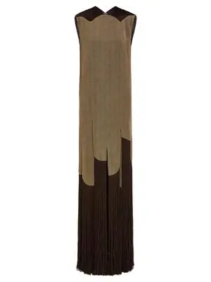 FERRAGAMO Long Dress With Fringe Detail - Brown