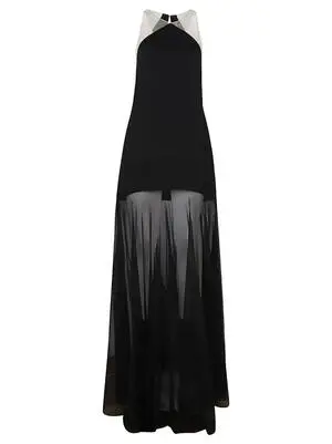 David Koma Halterneck Maxi Dress With Mesh Paneling - Black