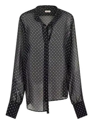THE MANNEI Polka-Dot Asymmetric Blouse