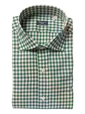 FINAMORE 1925 Check Spread-collar Shirt - Green
