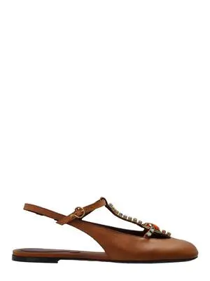 Etro Leather Ballerinas With Appliqués - Brown
