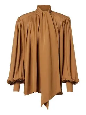 Khaite Vali Pleated Silk Georgette Blouse - Brown