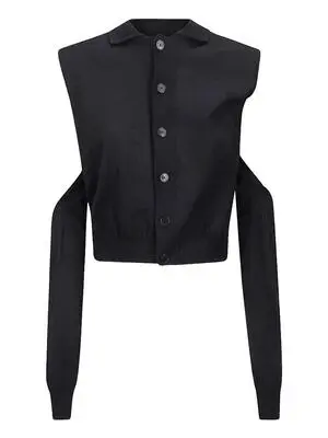 ALAINPAUL Cut-out Sleeveless Cardigan - Black