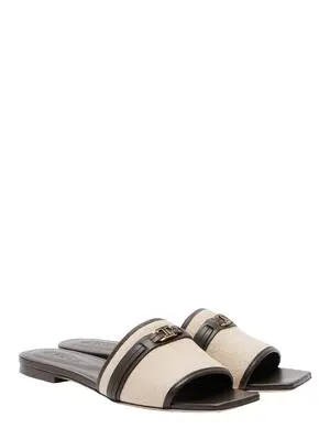 TOD'S Leather-Trimmed Raffia Slides