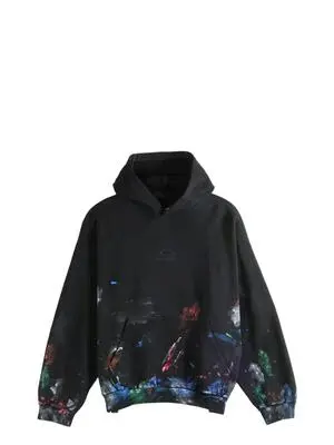 Balenciaga Paint-splatter Logo-embroidered Hoodie - Black