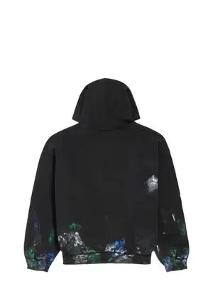 Balenciaga Paint-splatter Logo-embroidered Hoodie - Black