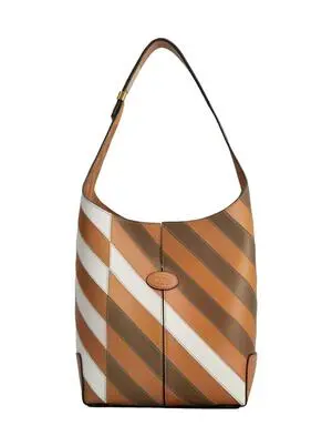 TOD'S Striped Shoulder Bag With Pouch - Neutrals